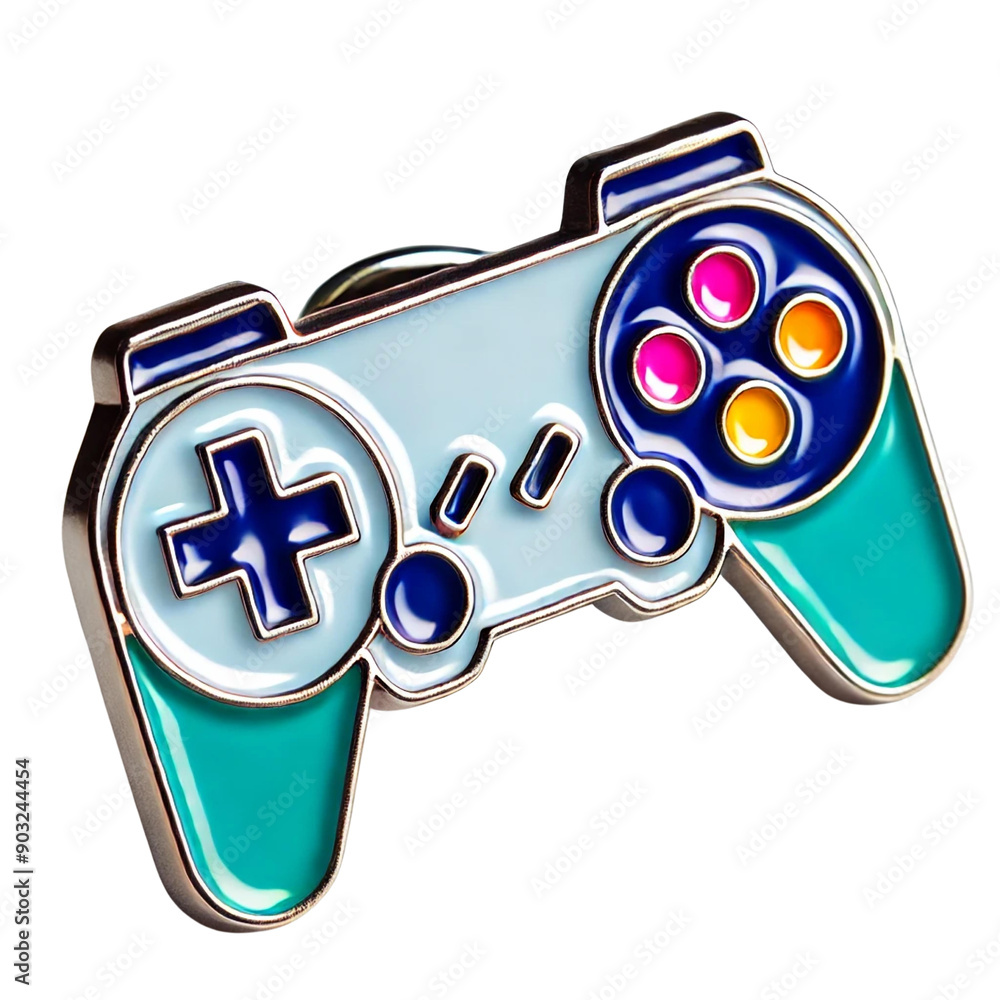 Enamel pin featuring a retro 90s colorful gaming controller design ...