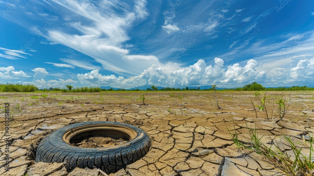 Empty dry cracked swamp reclamation soil land plot for housing ...