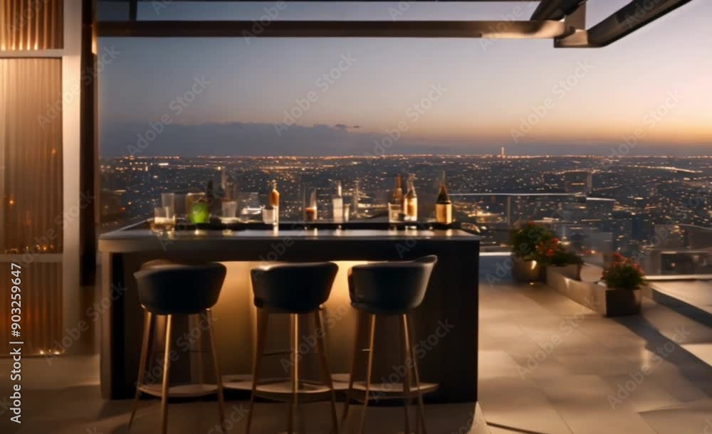 Rooftop Bar: Start at the elevator doors opening to a rooftop bar with ...