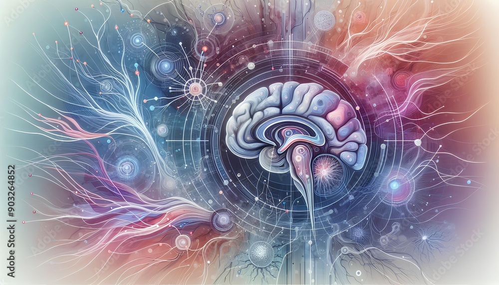 Detailed Abstract Illustration of the Human Brain with Neural ...