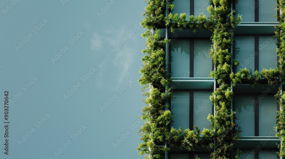 A tall building featuring an extensive vertical garden with abundant ...
