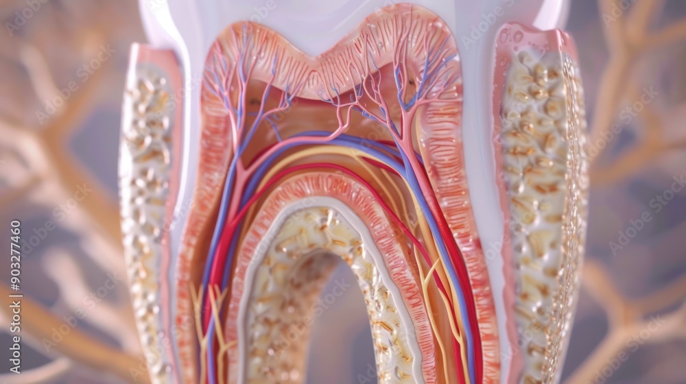 Tooth Structure with Tooth Layers and Tooth Nerve Tissue, three ...