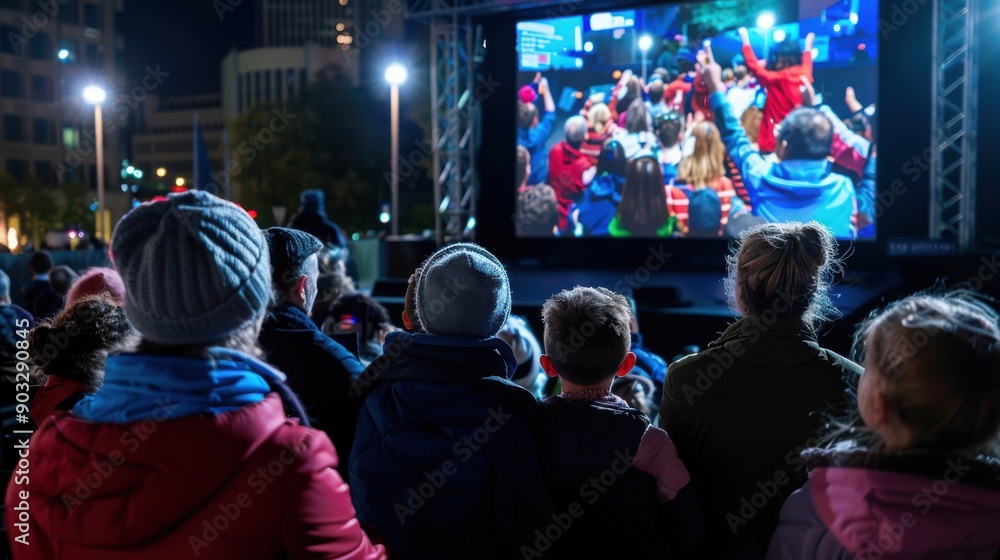 Foto de 14. A group of people watching election results on a large ...