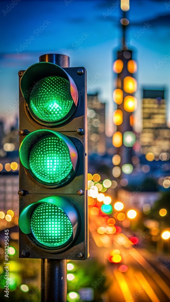 traffic light on green background, Green traffic light showing go ...
