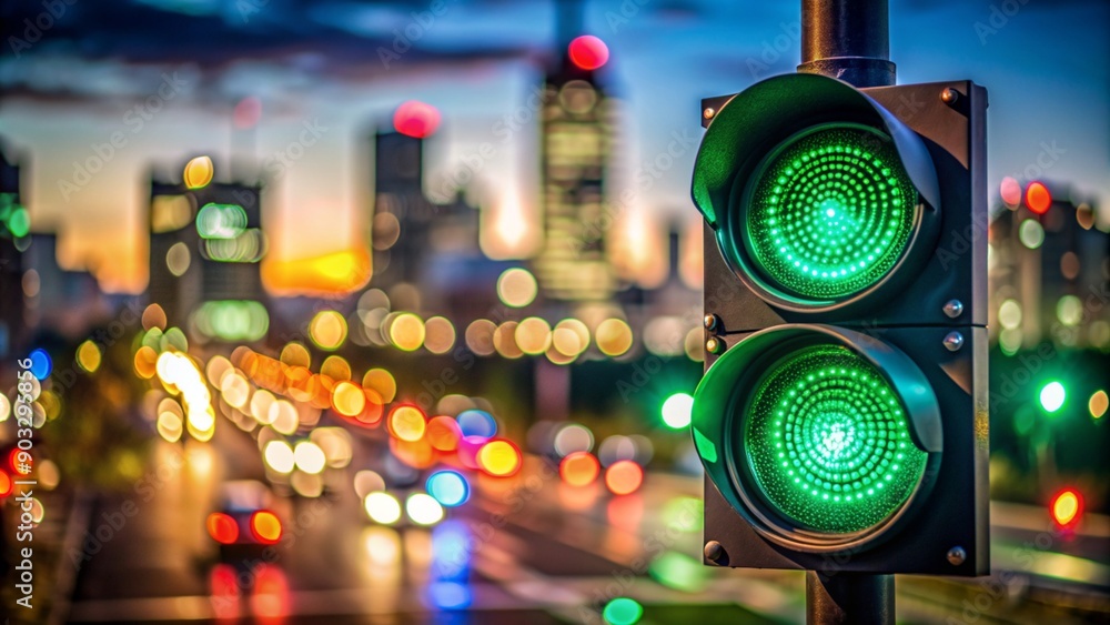 traffic lights on the street, Green traffic light showing go signal at ...