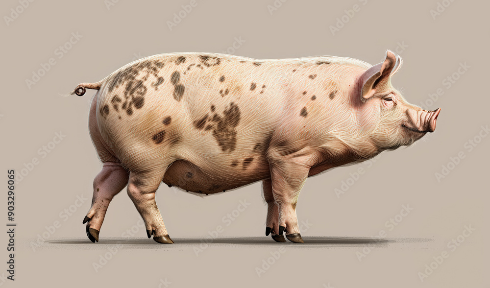 Pig, hog, boar. Vintage retro print, black white pig sketch ink pencil ...