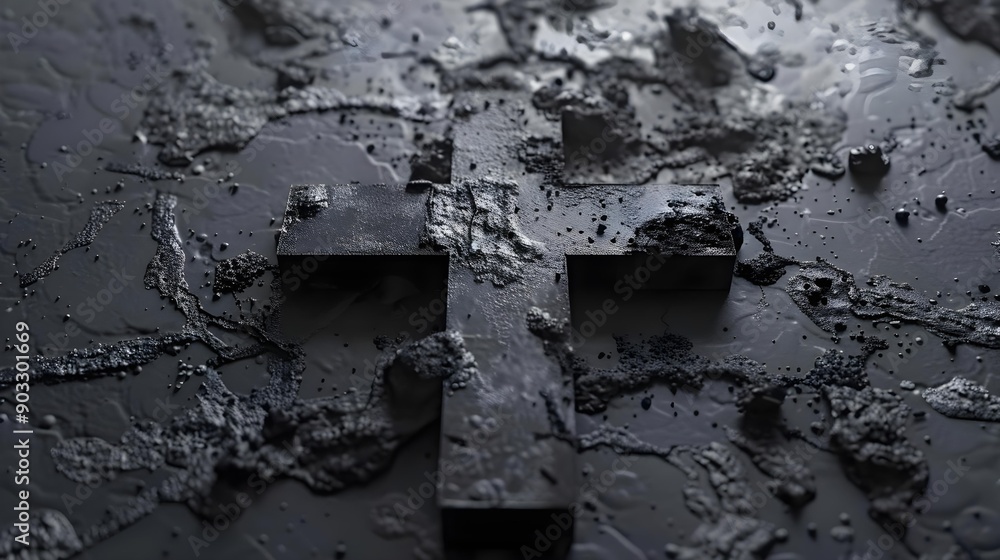 Poster Christian cross symbol marked with ash on Ash Wednesday – Wall ...