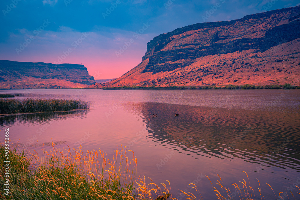 Sunset Landscape at Swan Falls Dam in the Snake River Birds of Prey ...