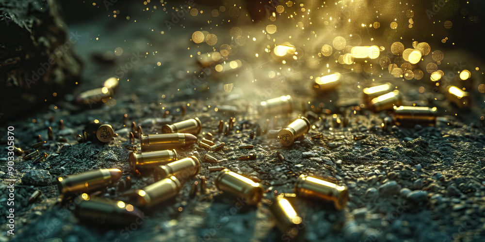 Foto de Deadly Precision: A spotlight illuminates a target range, empty ...