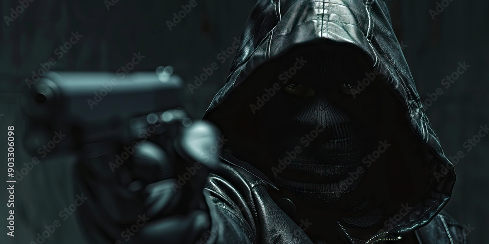 Stealth Assassin: A black-clad figure, invisible in the shadows, holds ...