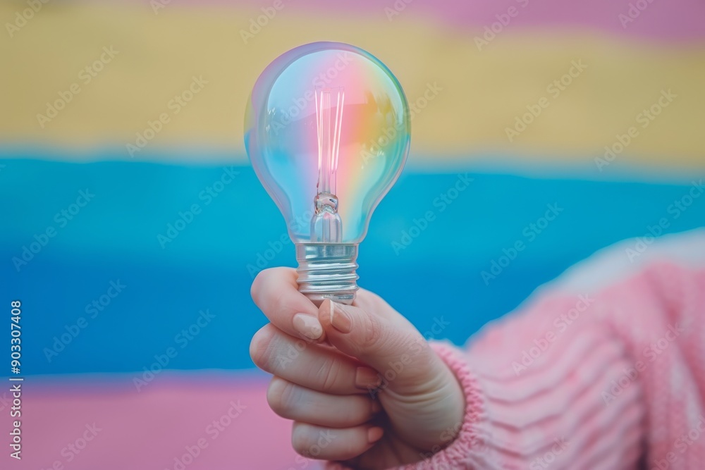 Hand holding a glowing brain light bulb symbolizing intellectual power ...