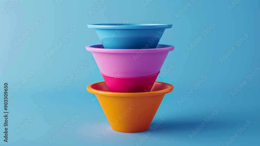 3D funnel chart with segmented sections, representing the stages of the ...