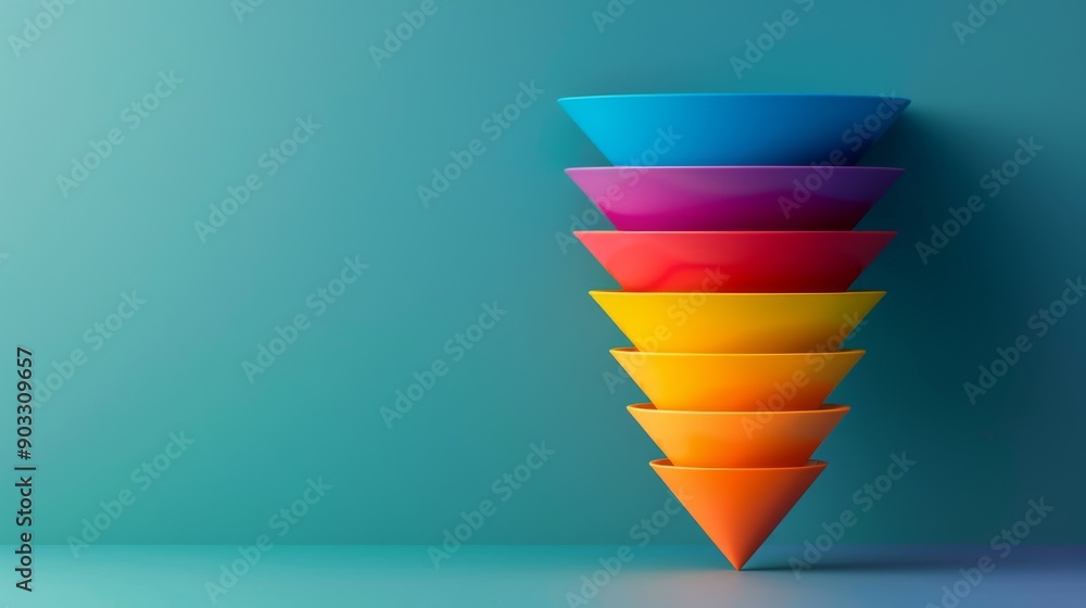3D funnel chart with segmented sections, representing stages of a ...