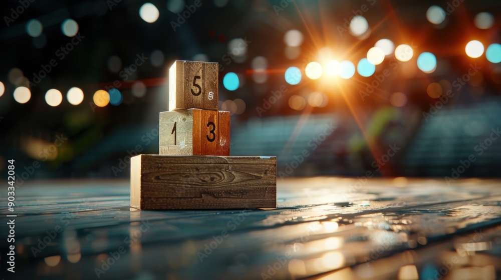 podium with three tiers, empty and unoccupied, each block labeled for ...
