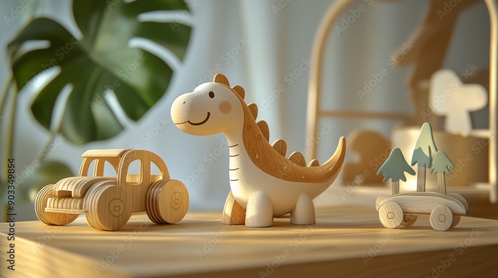Calming Children's Play Scene with Wooden Toys Featuring a Smiling ...