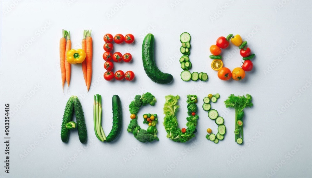 Hello August arrange by using vegetables Stock Illustration | Adobe Stock