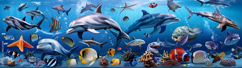 Design a fun and engaging poster showcasing a variety of sea creatures ...