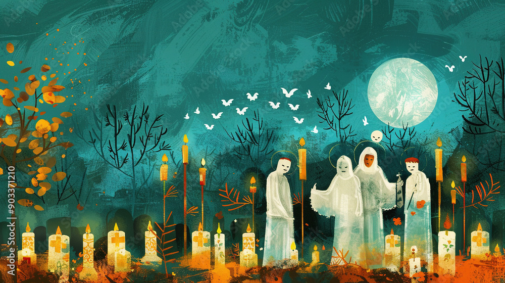 Design a reverent visual for All Saints' Day, honoring the lives and ...