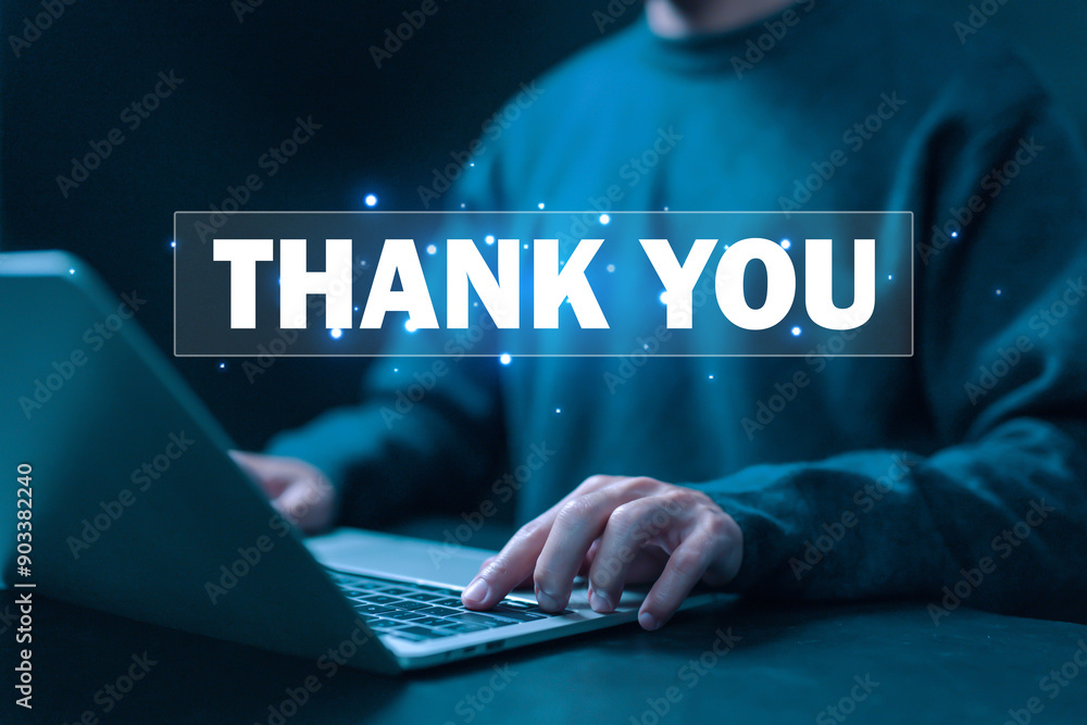 message thank you on a display screen. concept of thank you business ...