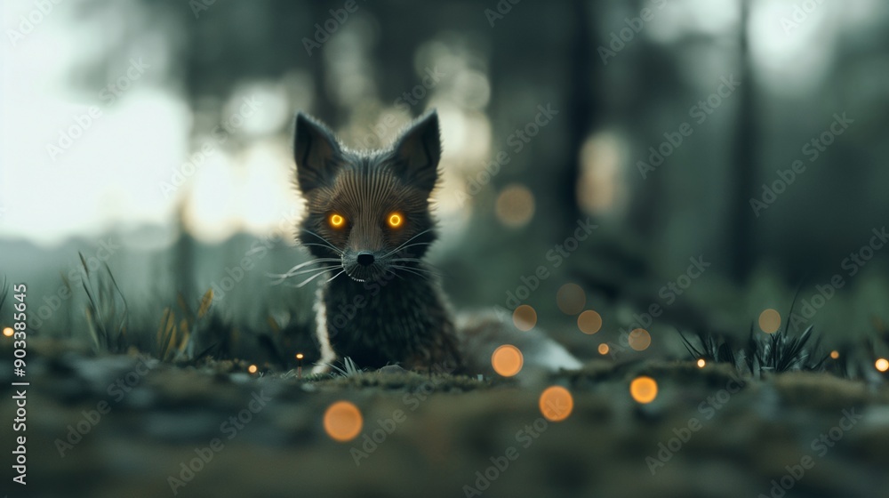 Foxfire Gaze: A mystical fox with glowing eyes peers out from the ...