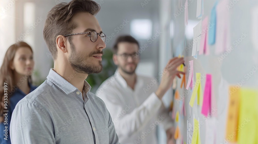 Brainstorming Session: A team of focused professionals collaborates on ...