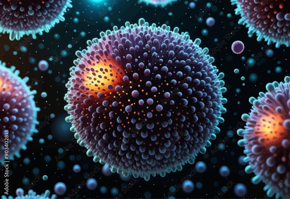 Microscopic View of a Virus: A Cluster of Viral Capsules and Nucleic ...