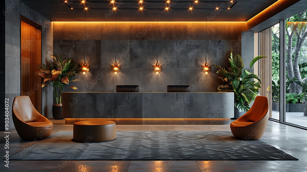 Modern luxury hotel lobby interior with reception desk and guest ...
