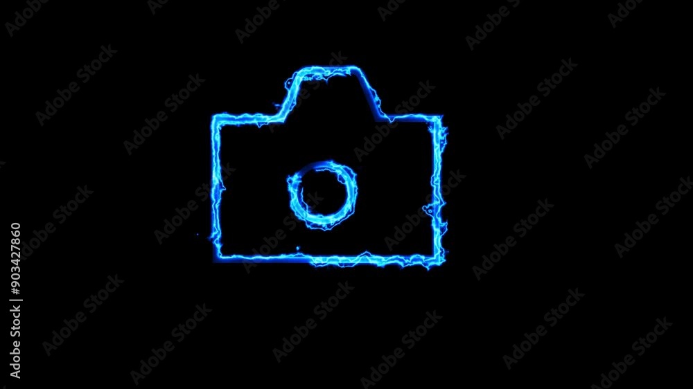 Camera icon animation glowing neon symbol of photo camera animation on ...