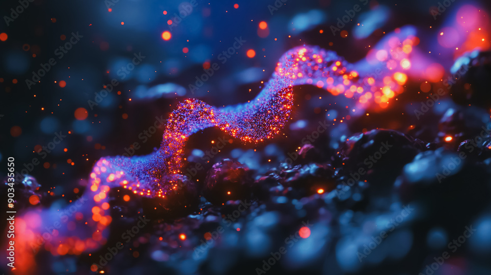 3D graphic of a gene editing device with DNA strand, highlighting the ...