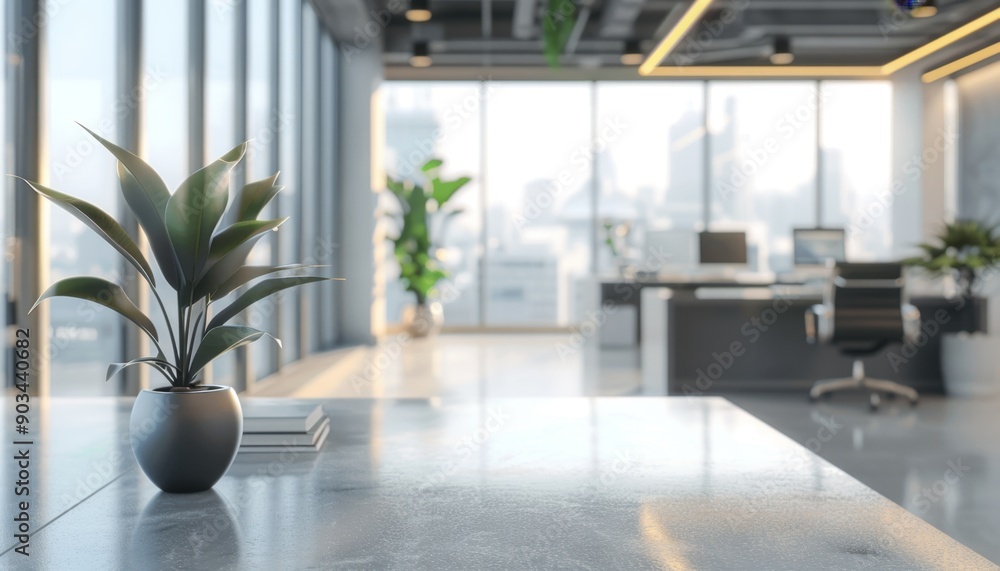 Bright Modern Office Interior: Blurred Background with Panoramic ...