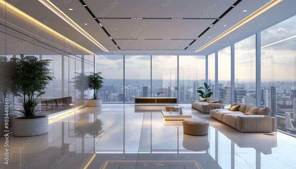 Bright Modern Office Interior: Blurred Background with Panoramic ...