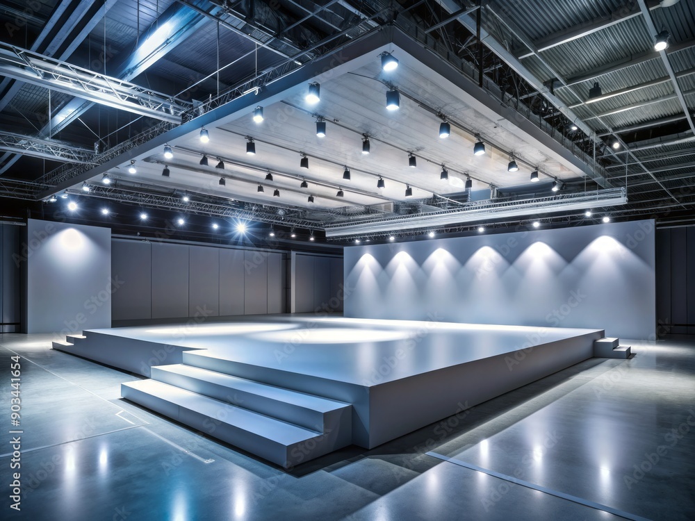 Modern empty exhibition hall with a blank floor system, platform ...