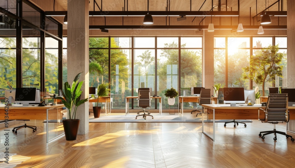 Stunning Bright Modern Office Interior: Panoramic Windows and ...