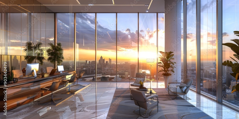 Stunning Bright Modern Office Interior: Panoramic Windows and ...