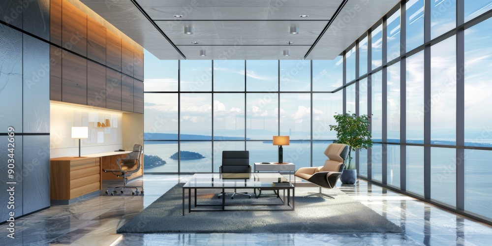 Stunning Bright Modern Office Interior: Panoramic Windows and ...