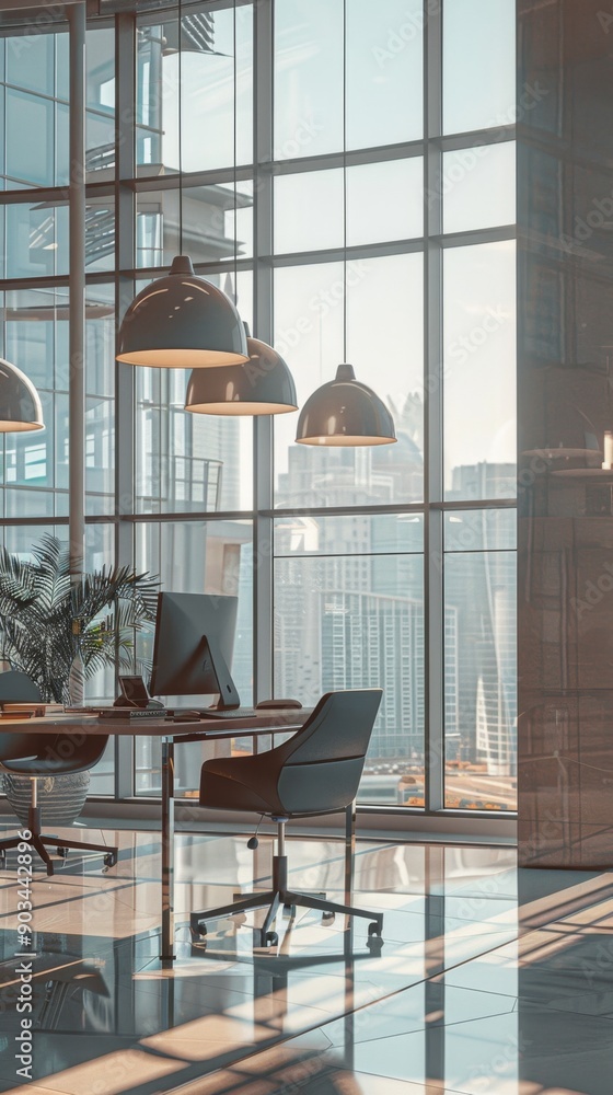 Stunning Bright Modern Office Interior: Panoramic Windows and ...