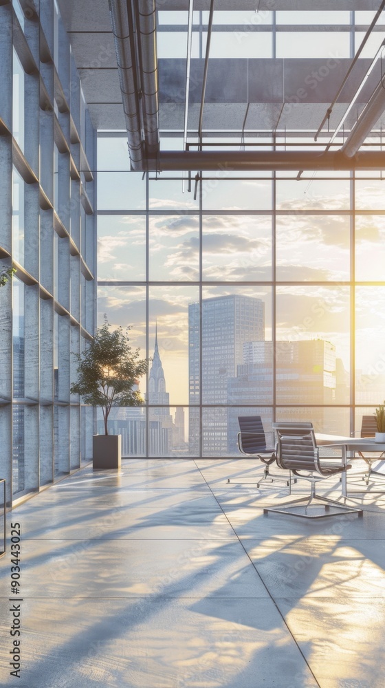 Stunning Bright Modern Office Interior: Panoramic Windows and ...