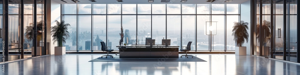 Stunning Bright Modern Office Interior: Panoramic Windows and ...