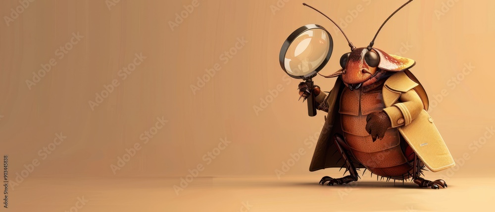 Cockroach detective investigating a crime scene with magnifying glass ...