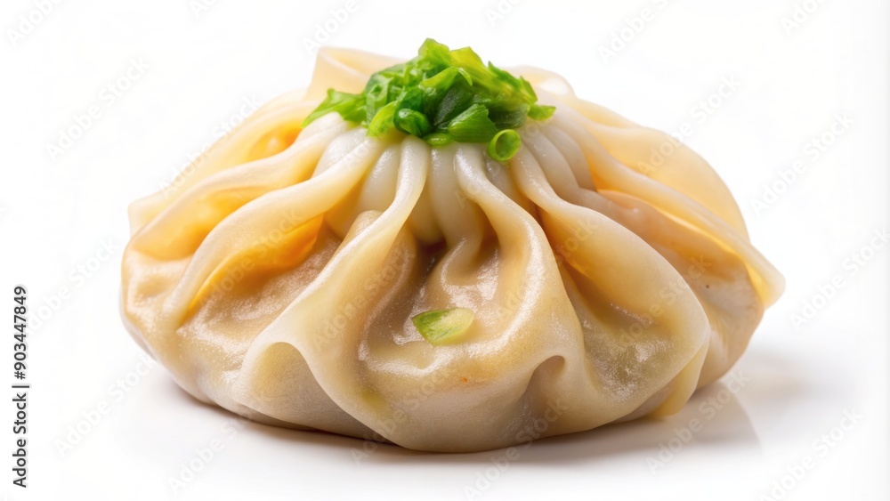 Delicate wonton dumpling with translucent wrapper and savory filling ...