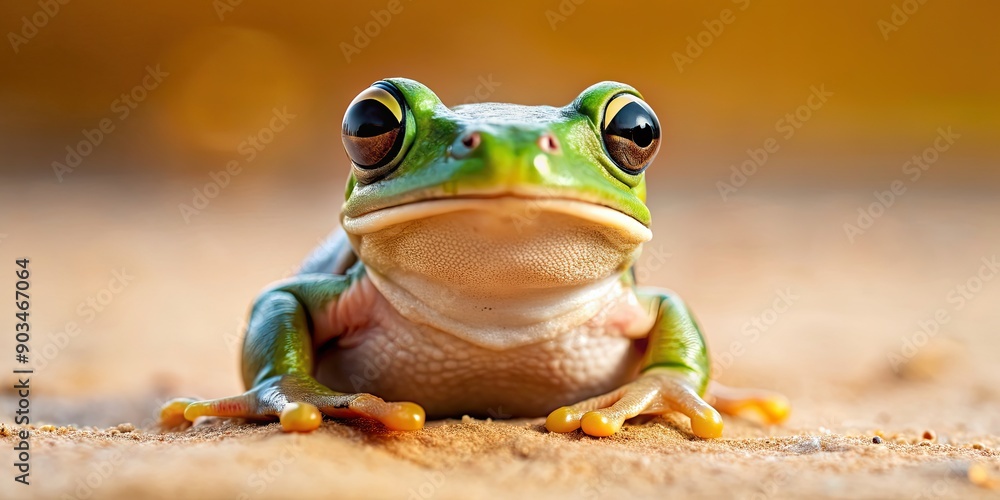 Frog with big bulging eyes sitting on sand preparing to jump, frog, big ...