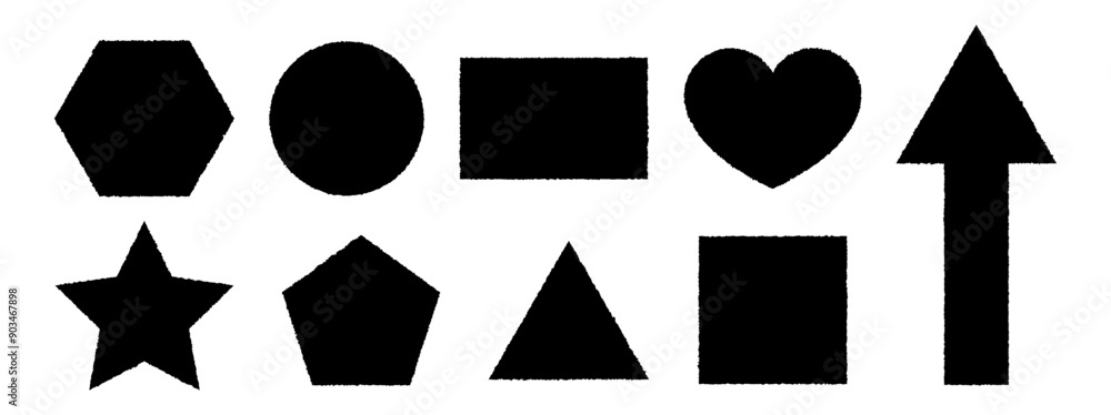 Black silhouette shapes isolated on white background. Set of rough torn ...