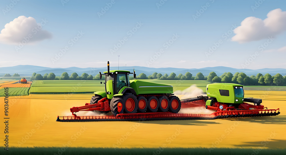 A Sleek Digital Illustration Of High Tech Farm Machinery In Action