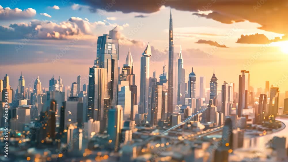 Urban cityscape with tall buildings and streets visible from above ...