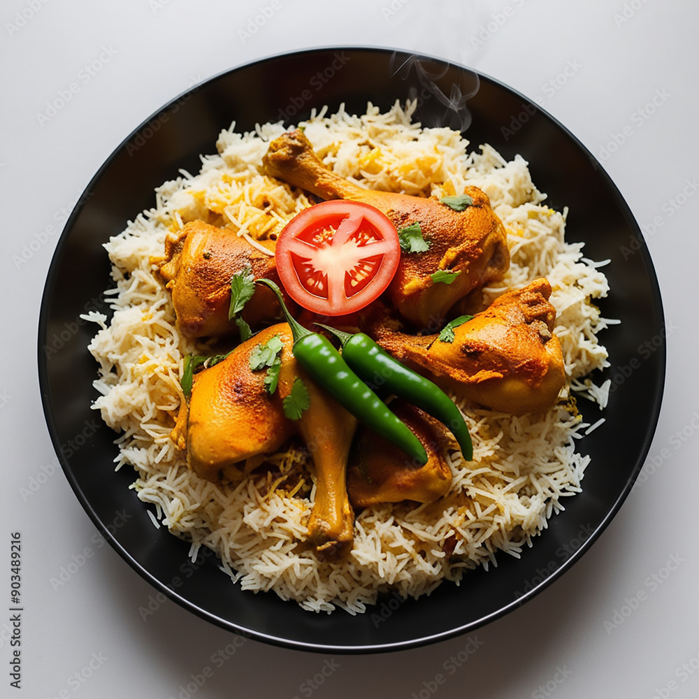 Chicken biryani served on a plate Macro shot of indian food biriyani ...