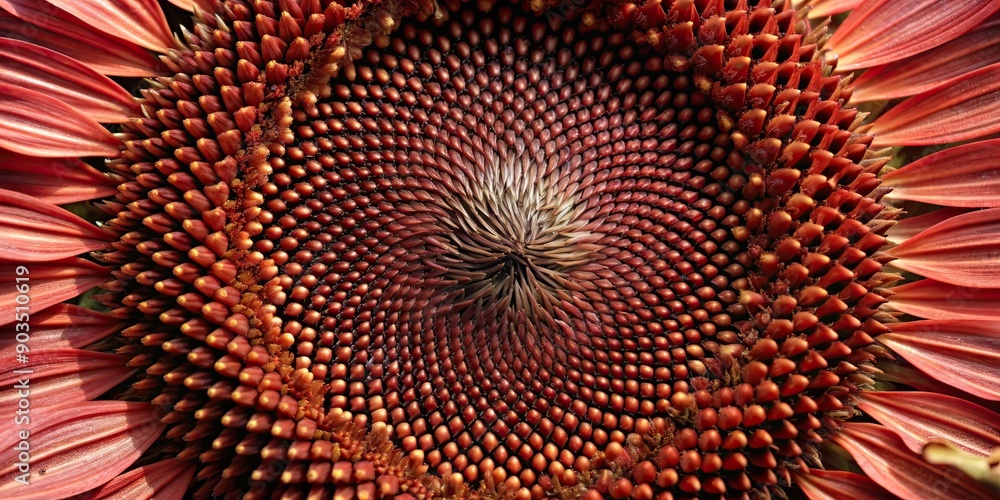 Close up of a detailed sunflower with seeds and Fibonacci sequence ...