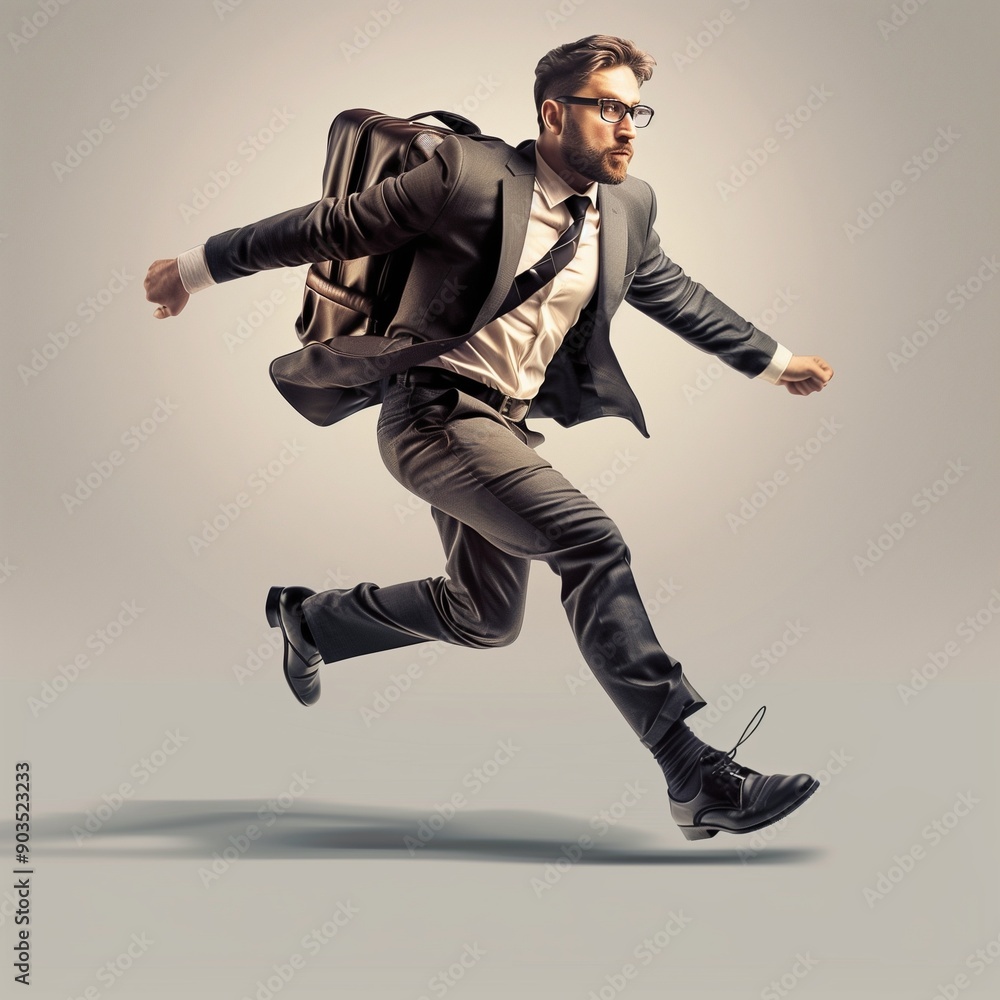 Dynamic Businessman Running Late in Modern Office Attire - Illustration ...
