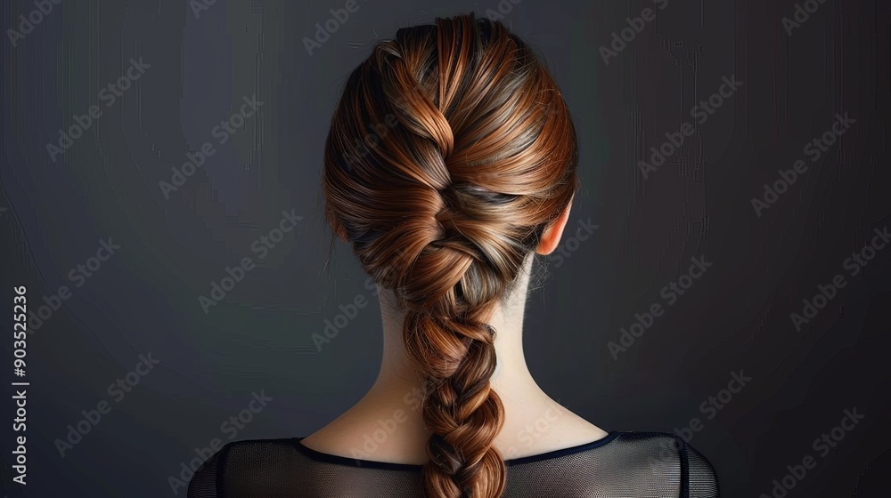 The intricate details of a woman's braided hairstyle are highlighted in ...