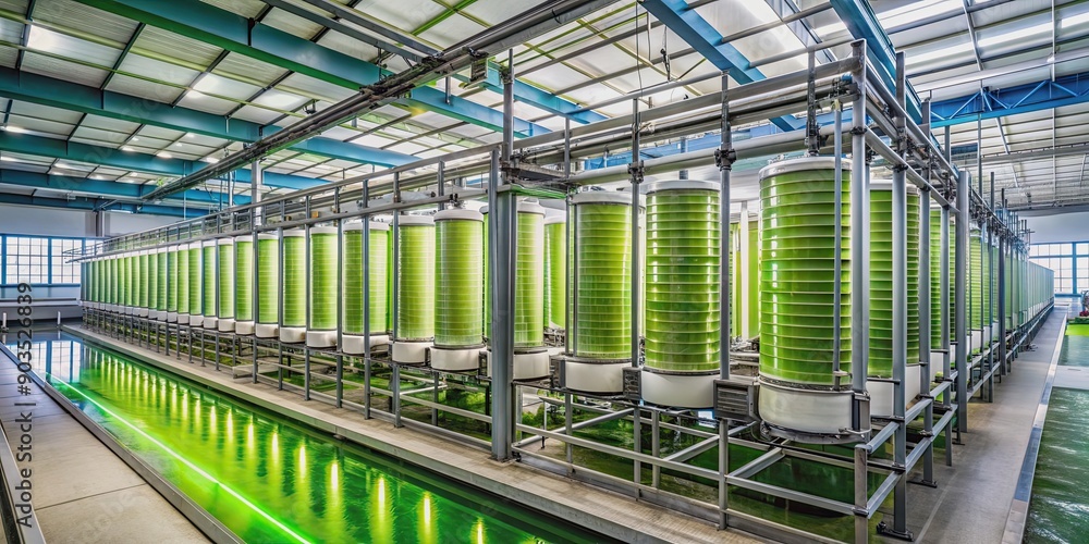 Algae farm with photobioreactors producing biofuel for sustainable energy, algae, farm ...