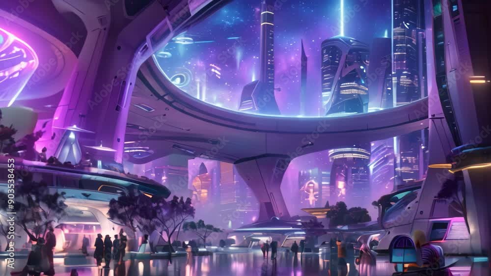 Bustling Futuristic City With People Walking, The central hub of a ...